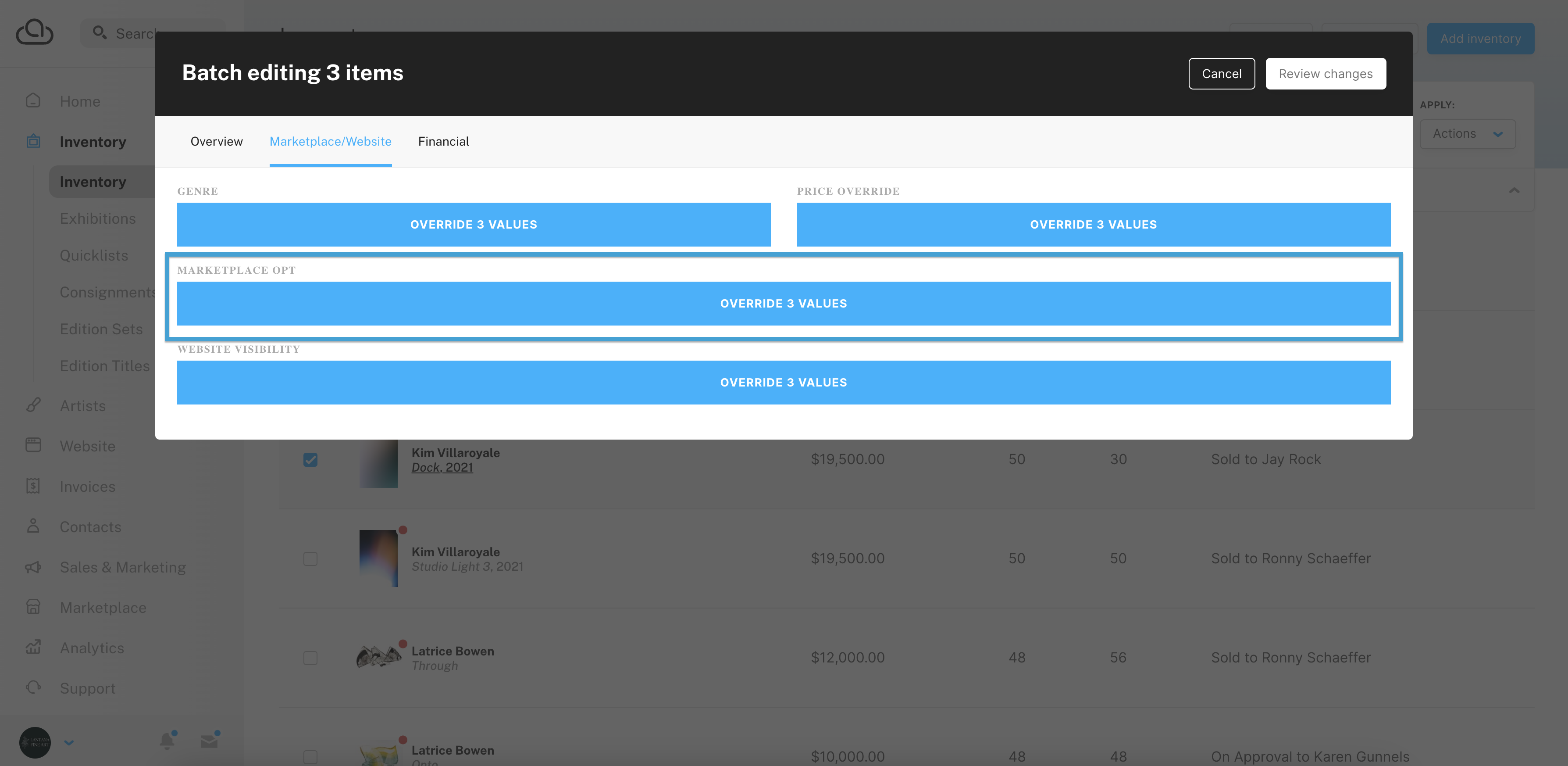 How to use Batch Editing to opt multiple inventory items out of your website at once